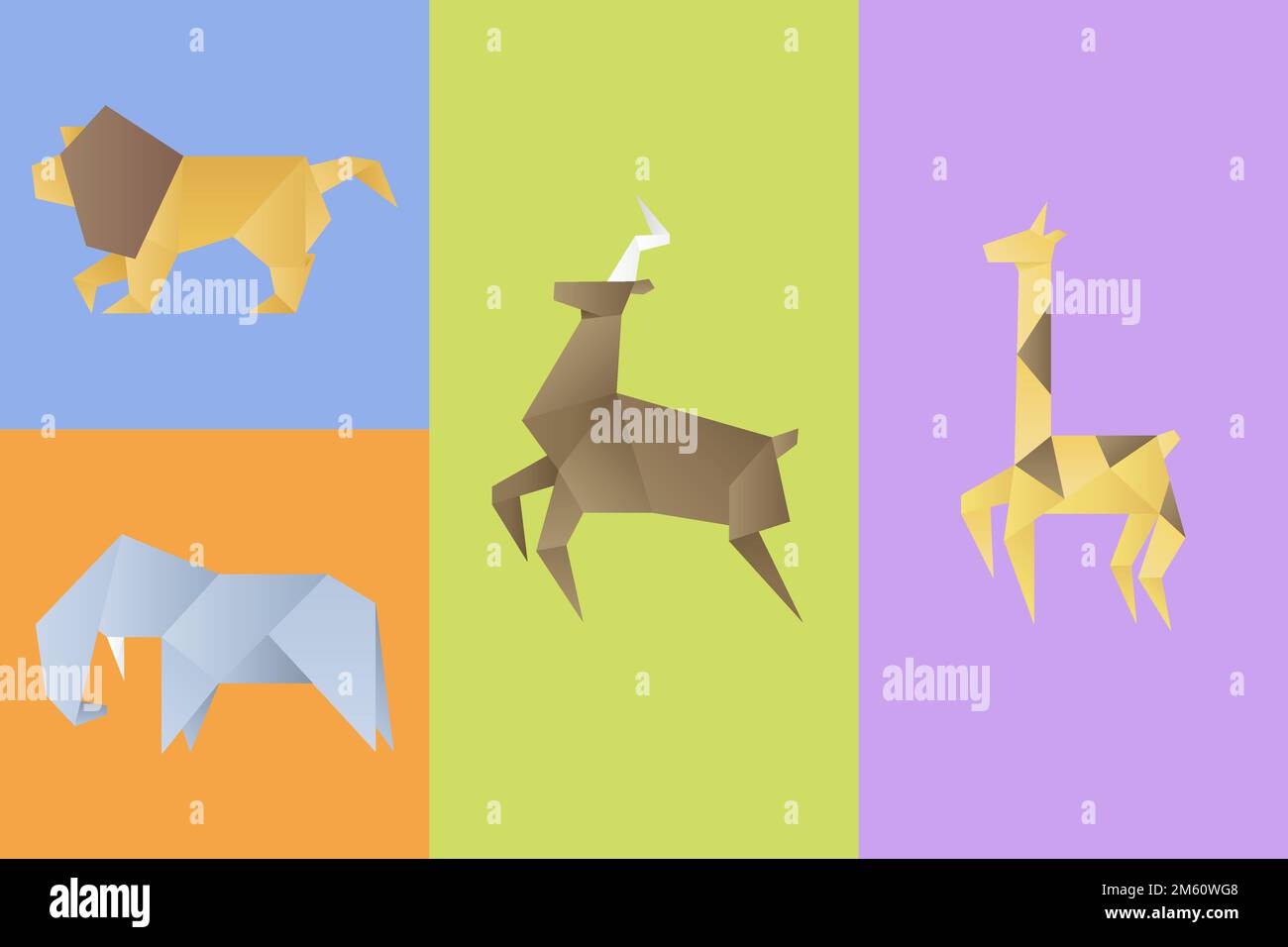 Animals vector origami paper polygon illustration set Stock Vector ...