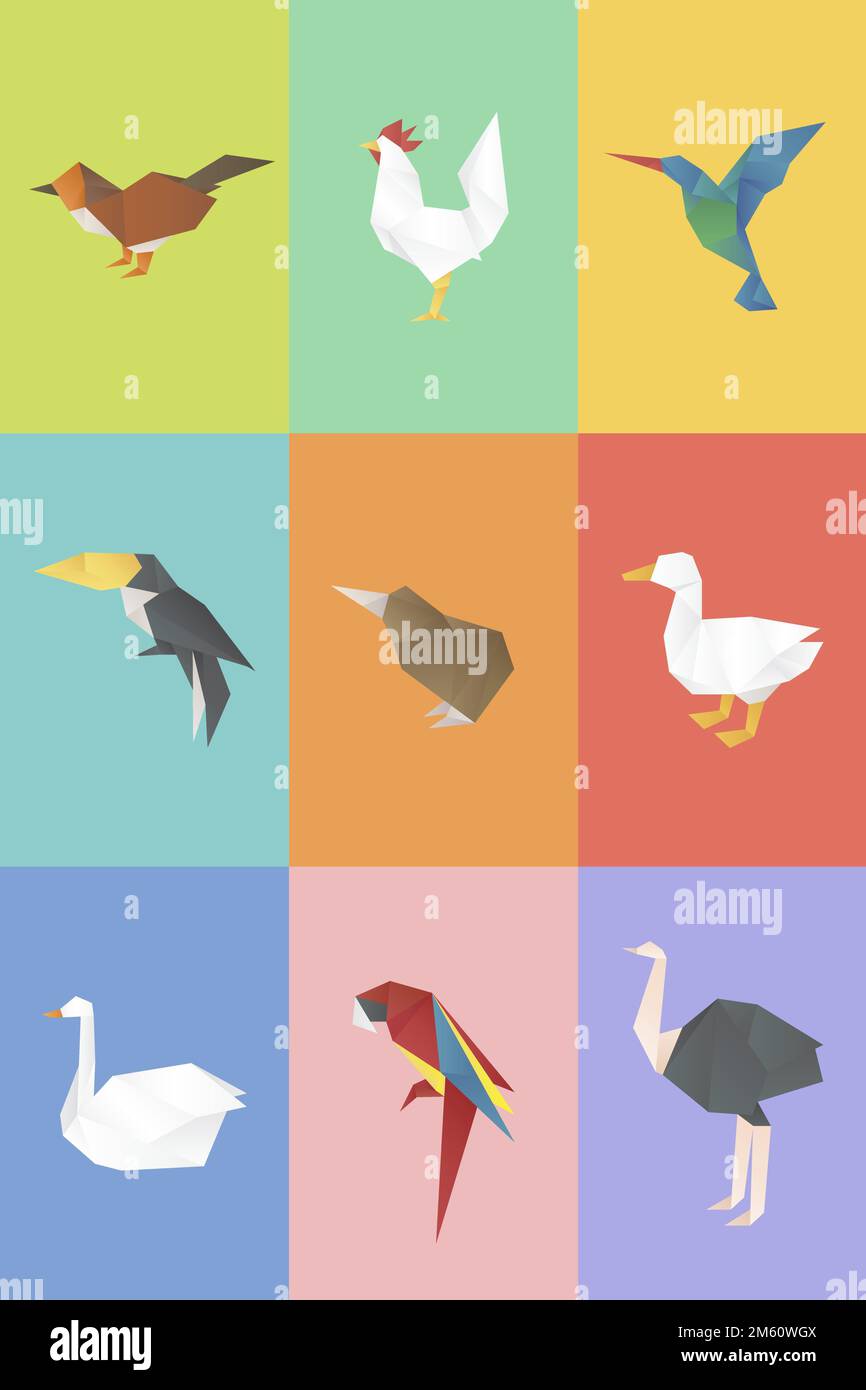 Animals paper craft vector polygon illustration collection Stock Vector ...