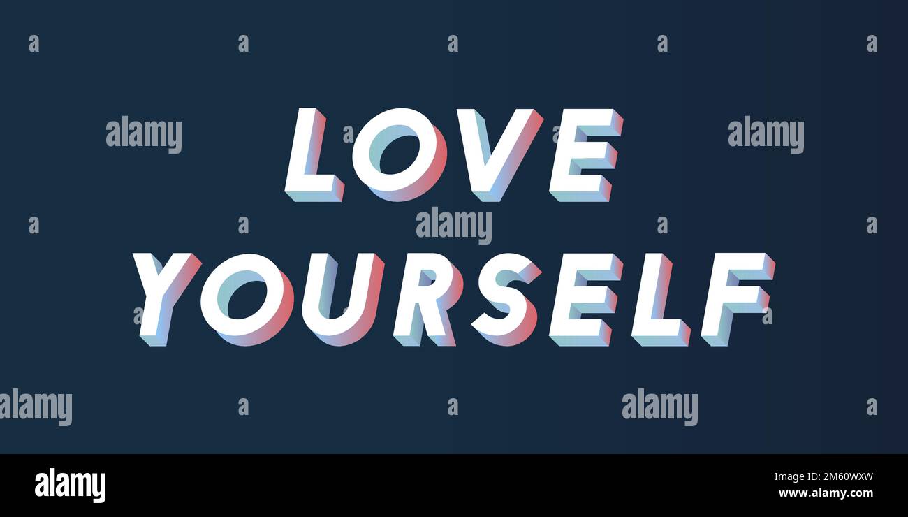 Isometric word Love yourself typography on a black background vector ...