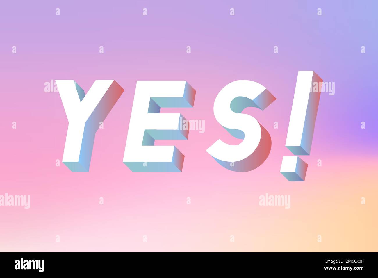 Isometric word Yes typography on a pastel gradient background vector ...