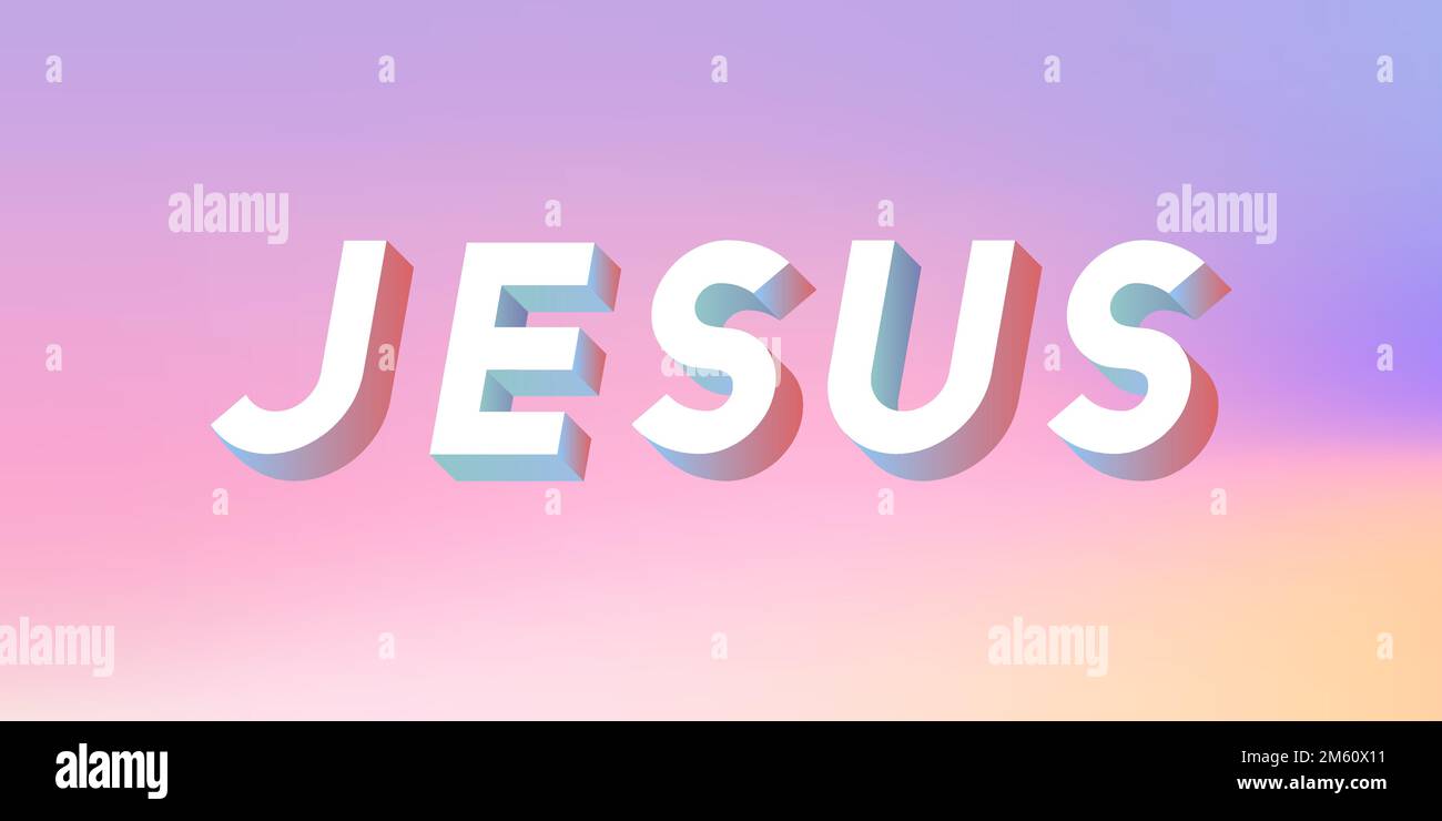 Isometric word Jesus typography on a pastel gradient background vector ...