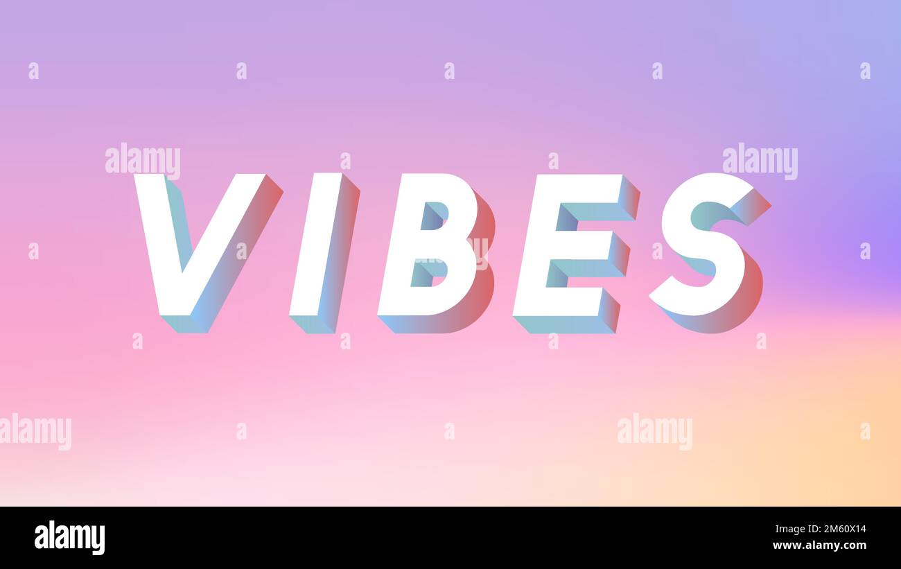 Isometric word Vibes typography on a pastel gradient background vector ...