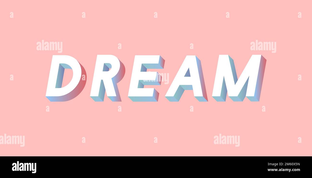 Isometric word Dream typography on a millennial pink background vector ...