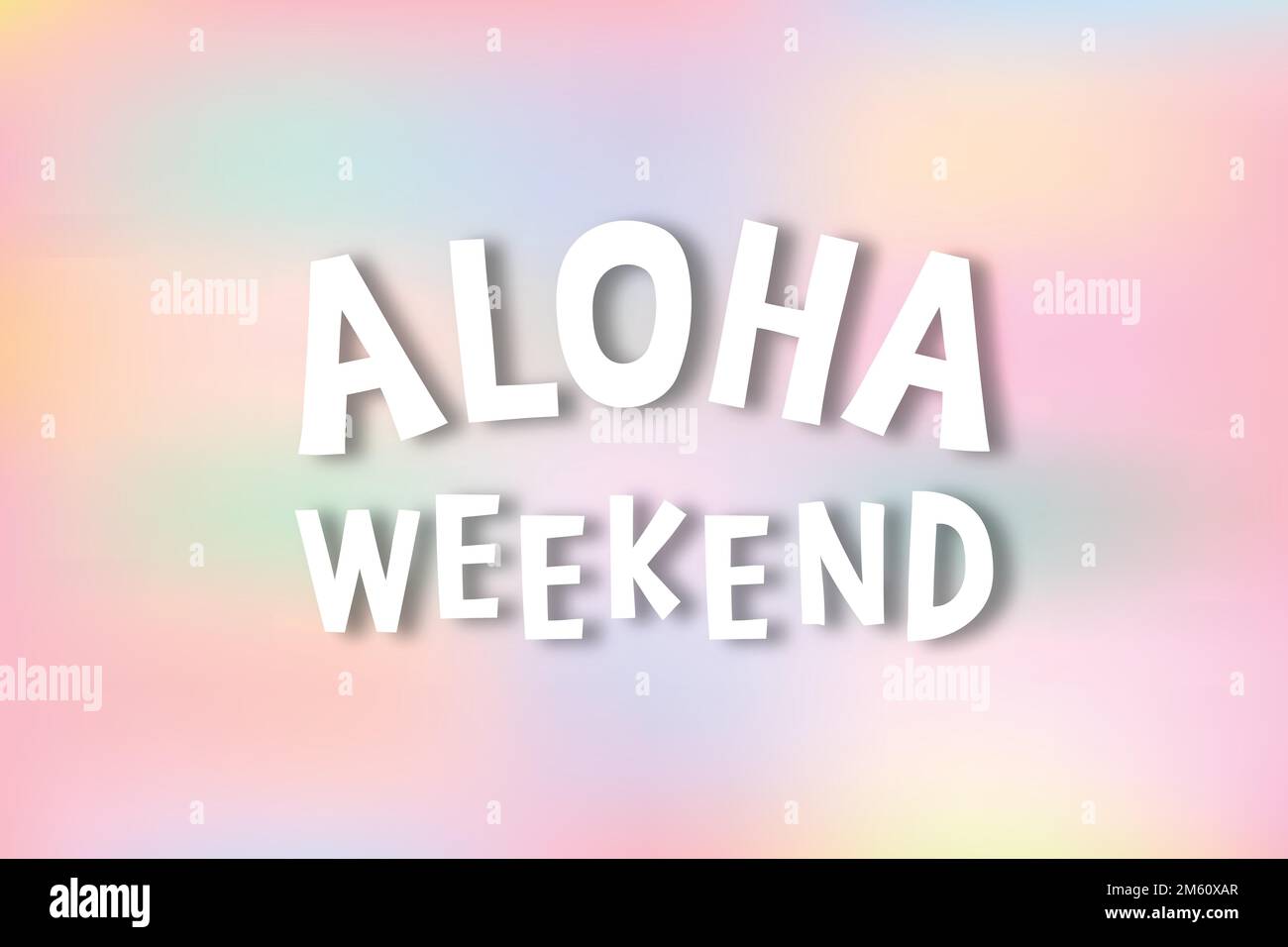 White aloha weekend doodle typography on a pastel background vector ...