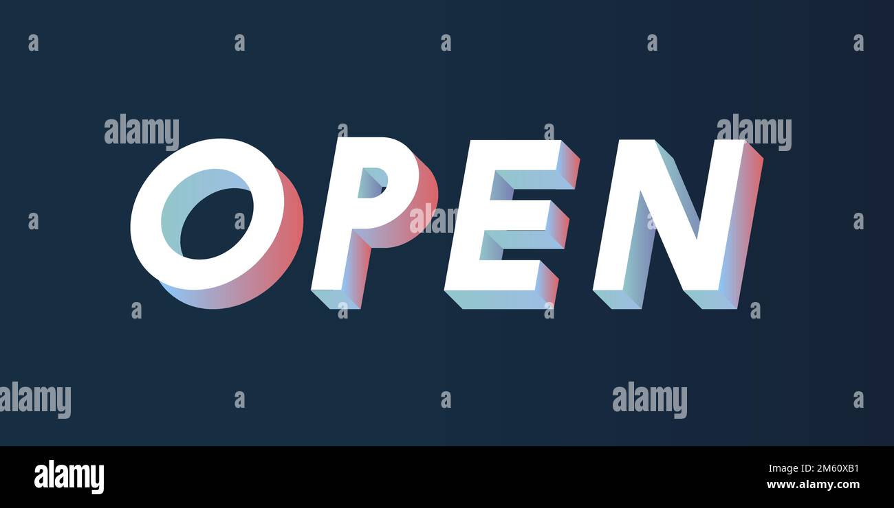 Isometric word Open typography on a black background vector Stock ...