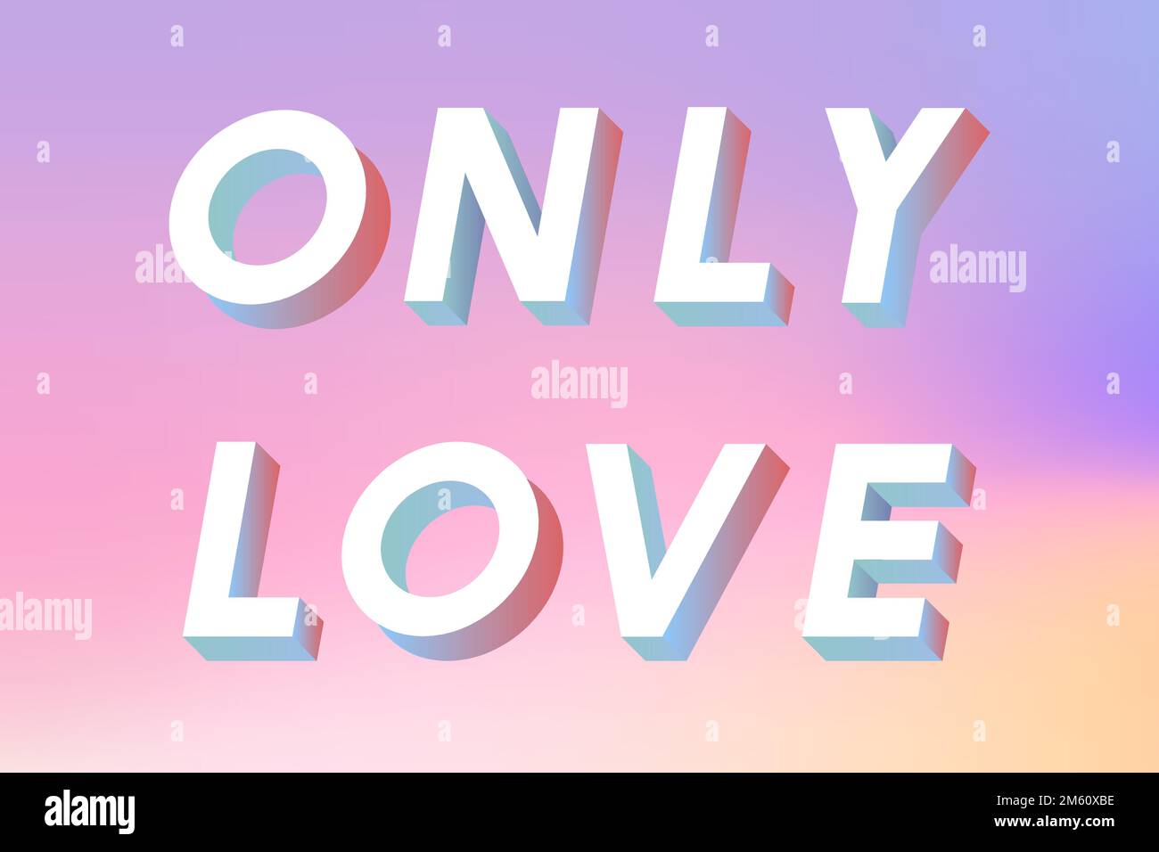 Isometric word Only love typography on a pastel gradient background ...