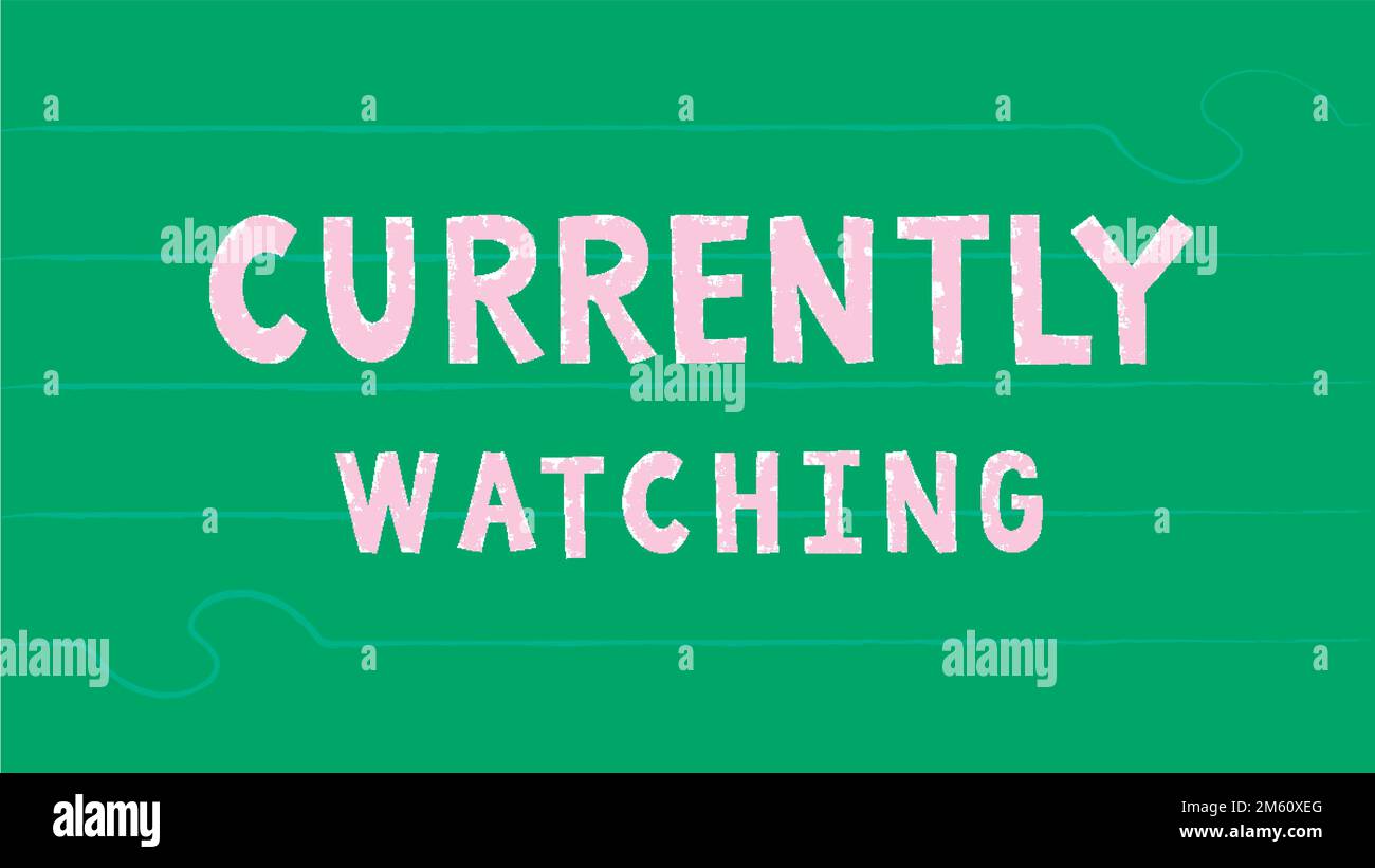 Pink currently watching doodle typography on a green background vector ...