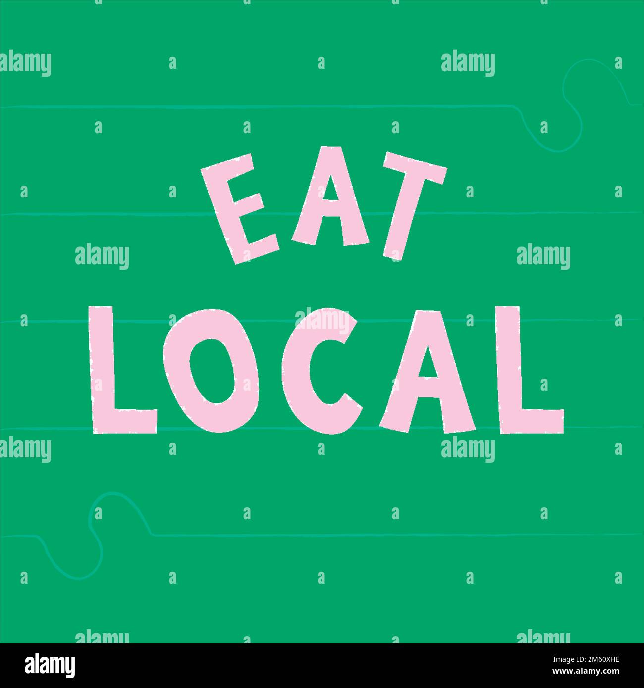 Pink eat local doodle typography on a green background vector Stock ...