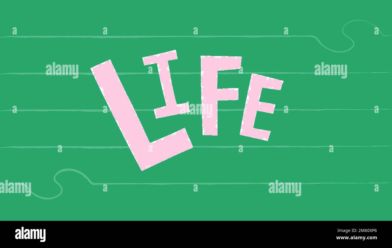 Pink life doodle typography on a green background vector Stock Vector ...
