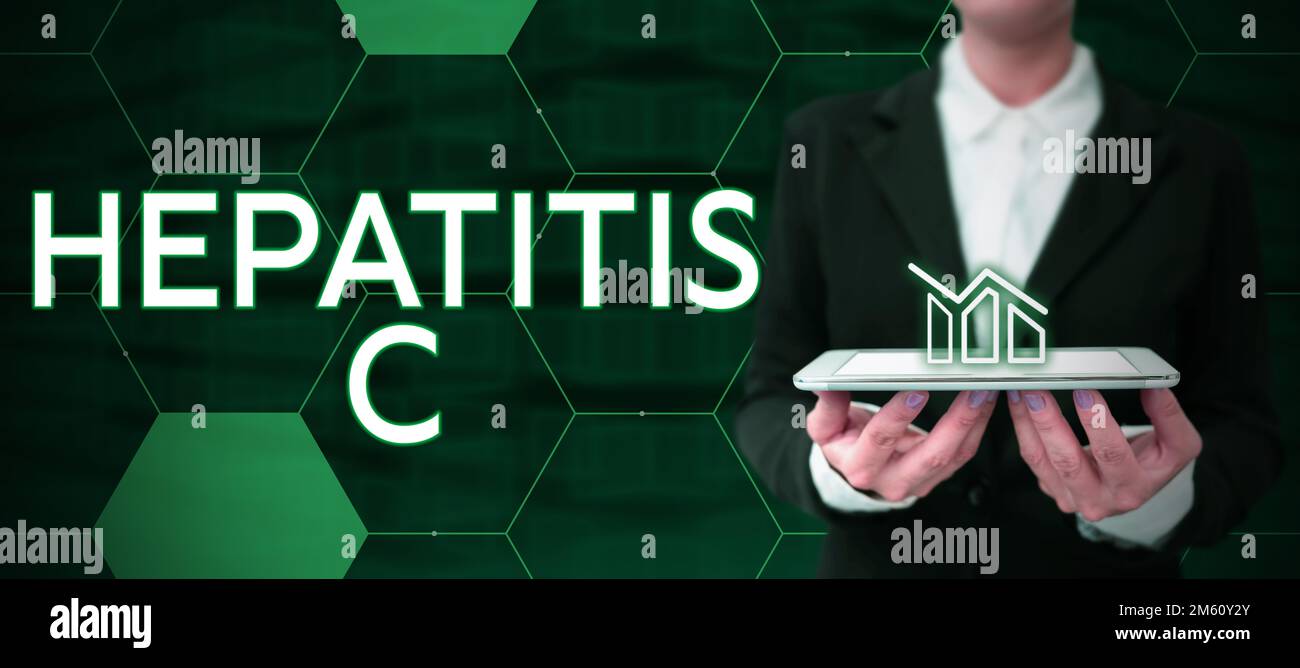 Hand writing sign Hepatitis C. Business overview Inflammation of the ...