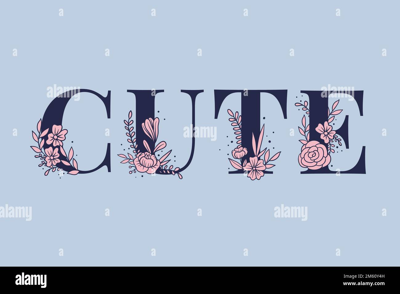 Floral vector typography Cute text feminine font Stock Vector Image ...