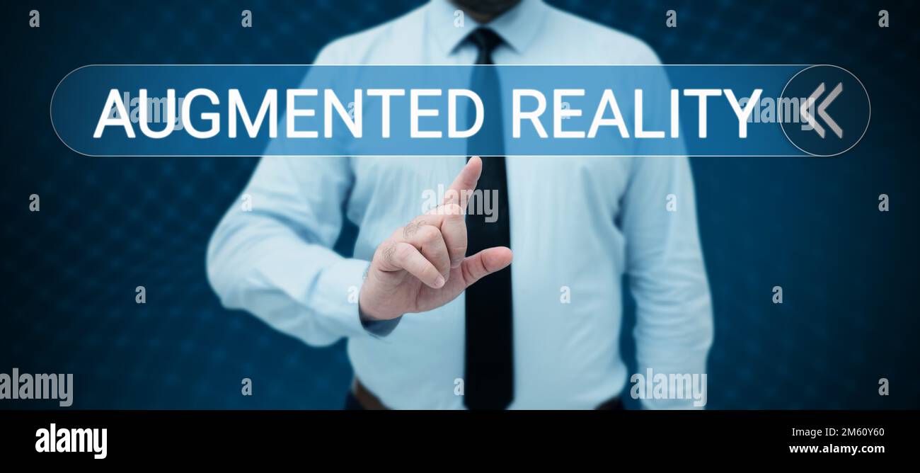 Writing displaying text Augmented Reality. Concept meaning technology ...