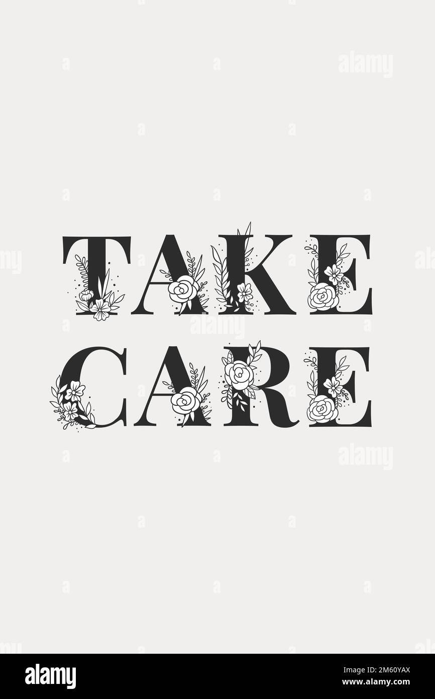 Take Care text girly flower font typography vector Stock Vector Image ...