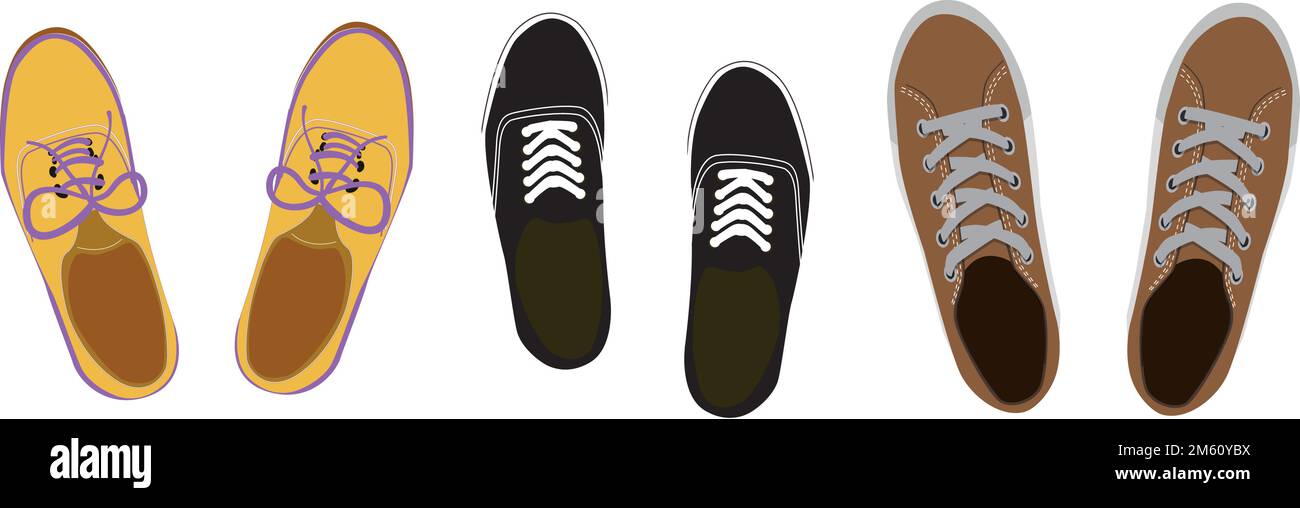 A vector illustration of three pairs of footwear isolated on a white ...