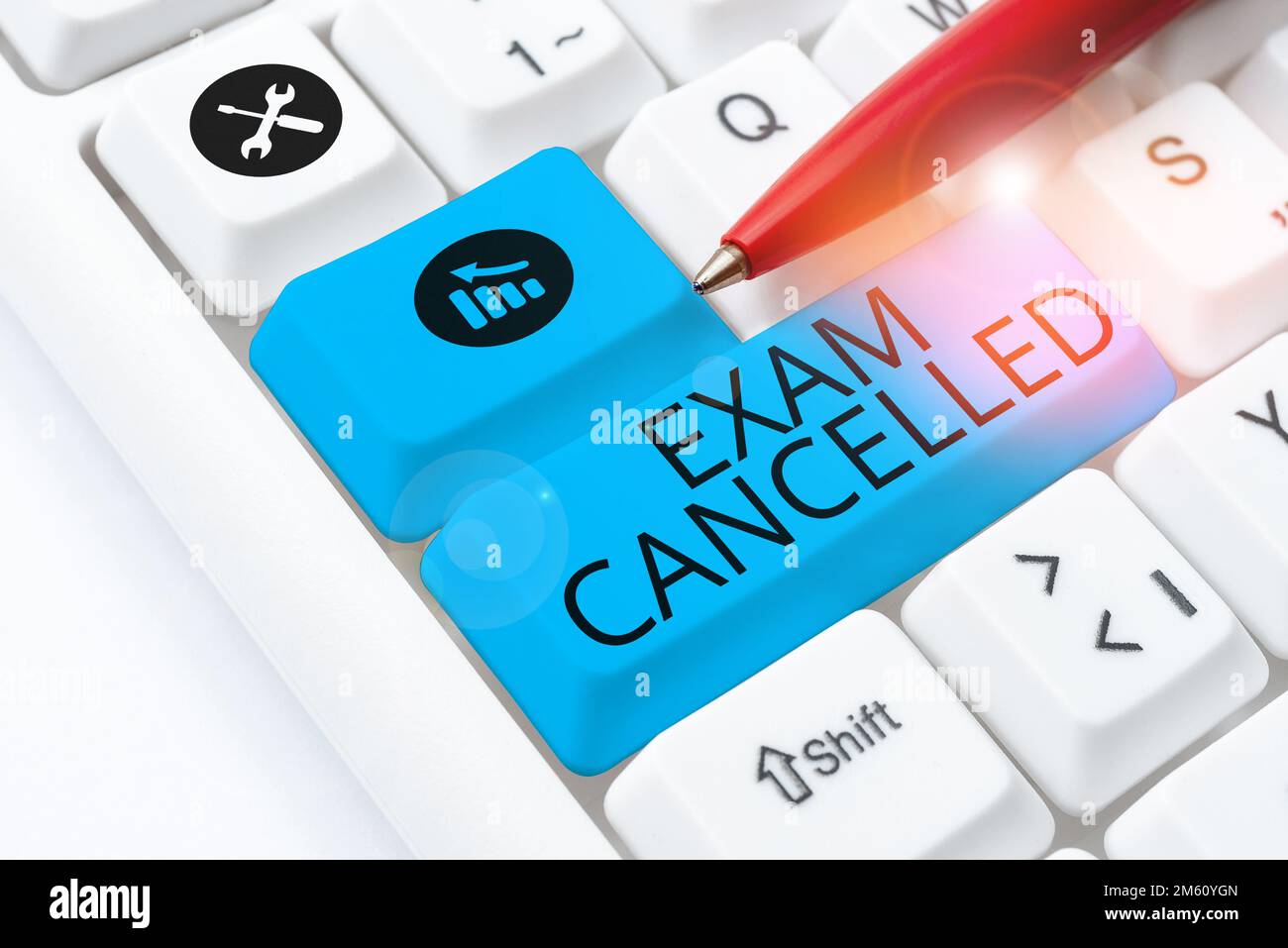 Handwriting text Exam Cancelled. Business overview the precise ...