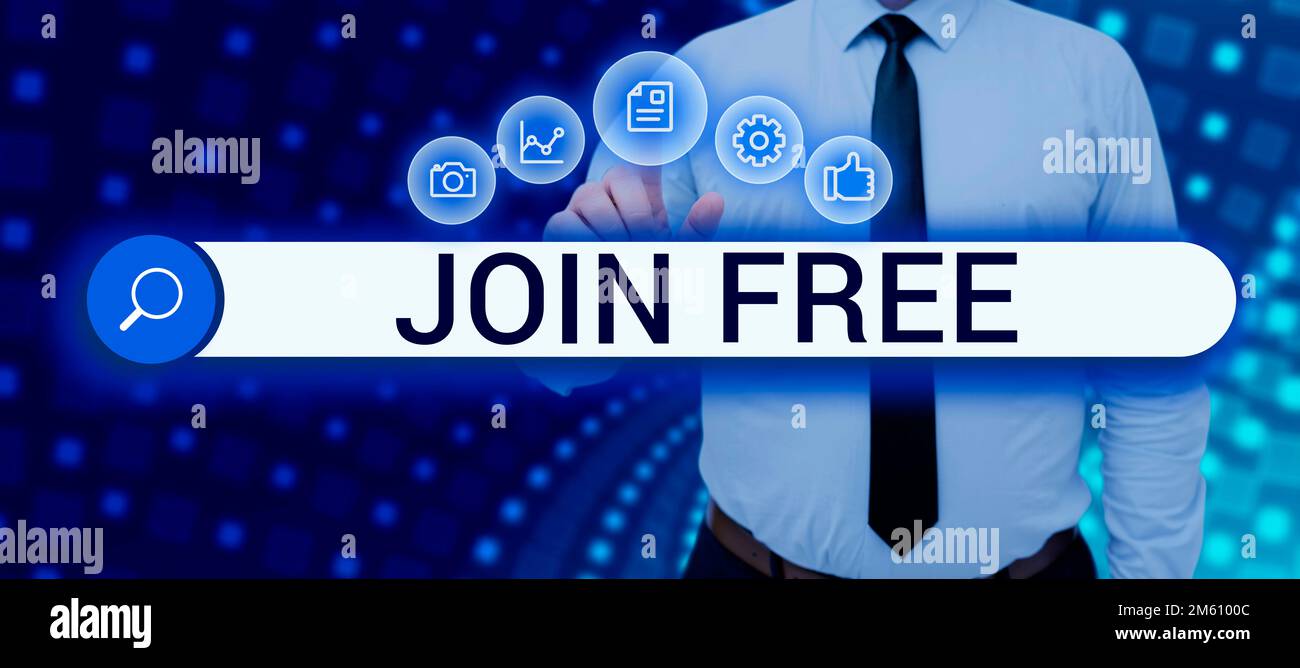 Hand writing sign Join Free. Concept meaning the act or an instance of ...