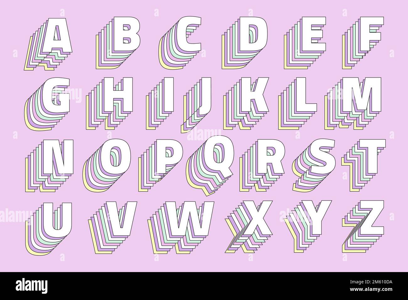 Alphabet set vector retro layered typography Stock Vector Image & Art ...