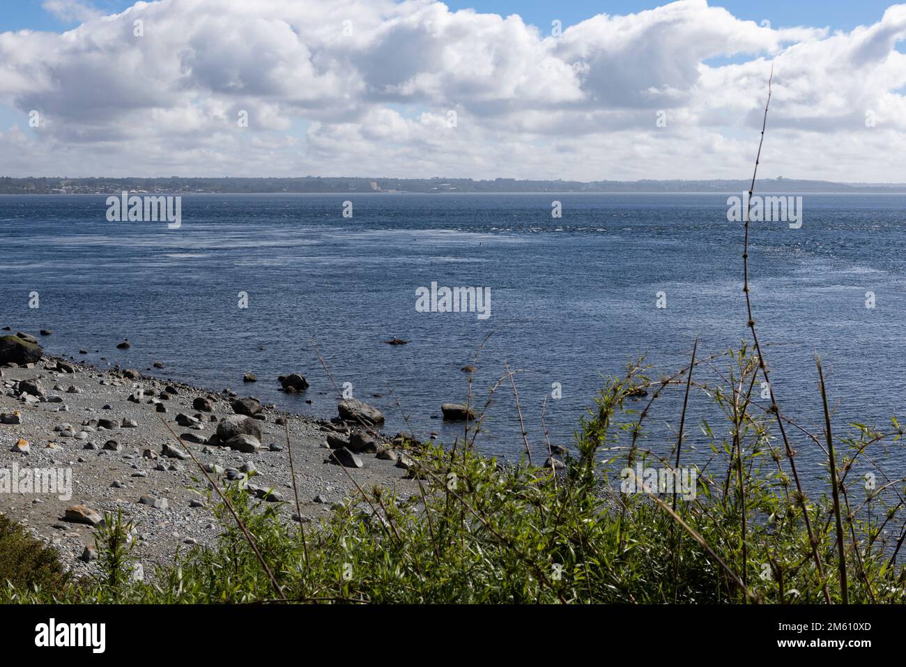 The pacific ocean viewed from a beach in Chacao, Chiloé (Isla Grande de ...