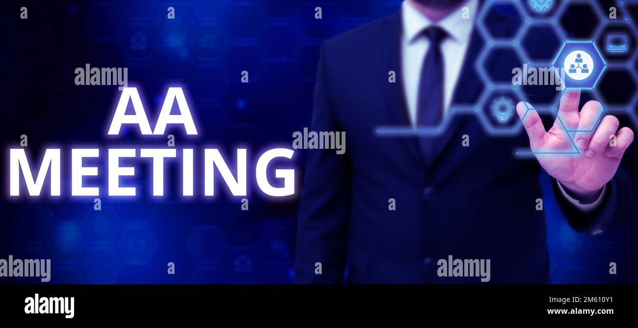 Text caption presenting Aa Meeting. Word Written on gathering of ...