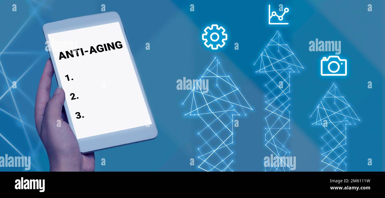 Text caption presenting Anti Aging. Concept meaning A product designed ...