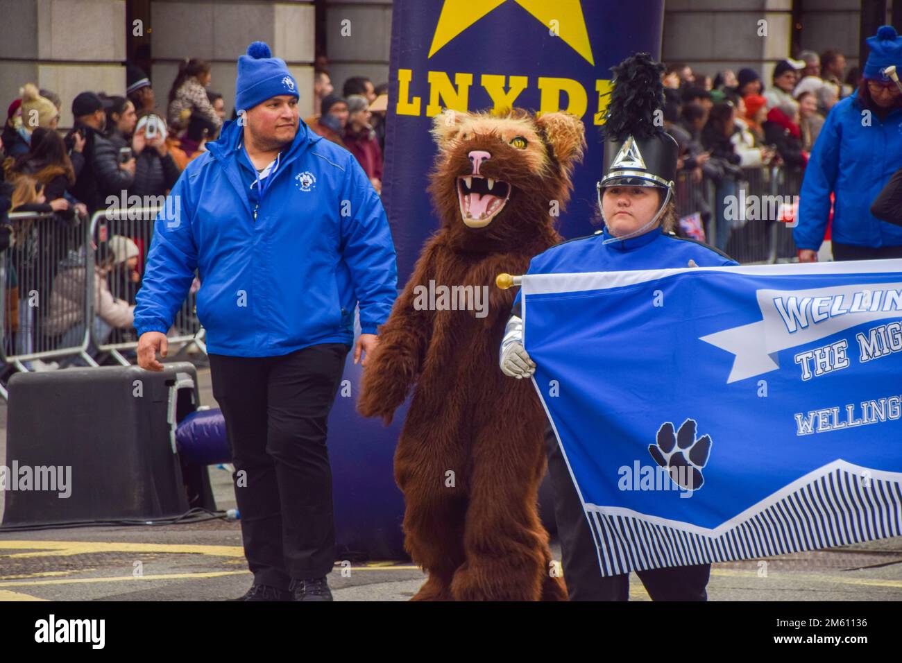 London, England, UK. 1st Jan, 2023. The Wellington High School mascot ...