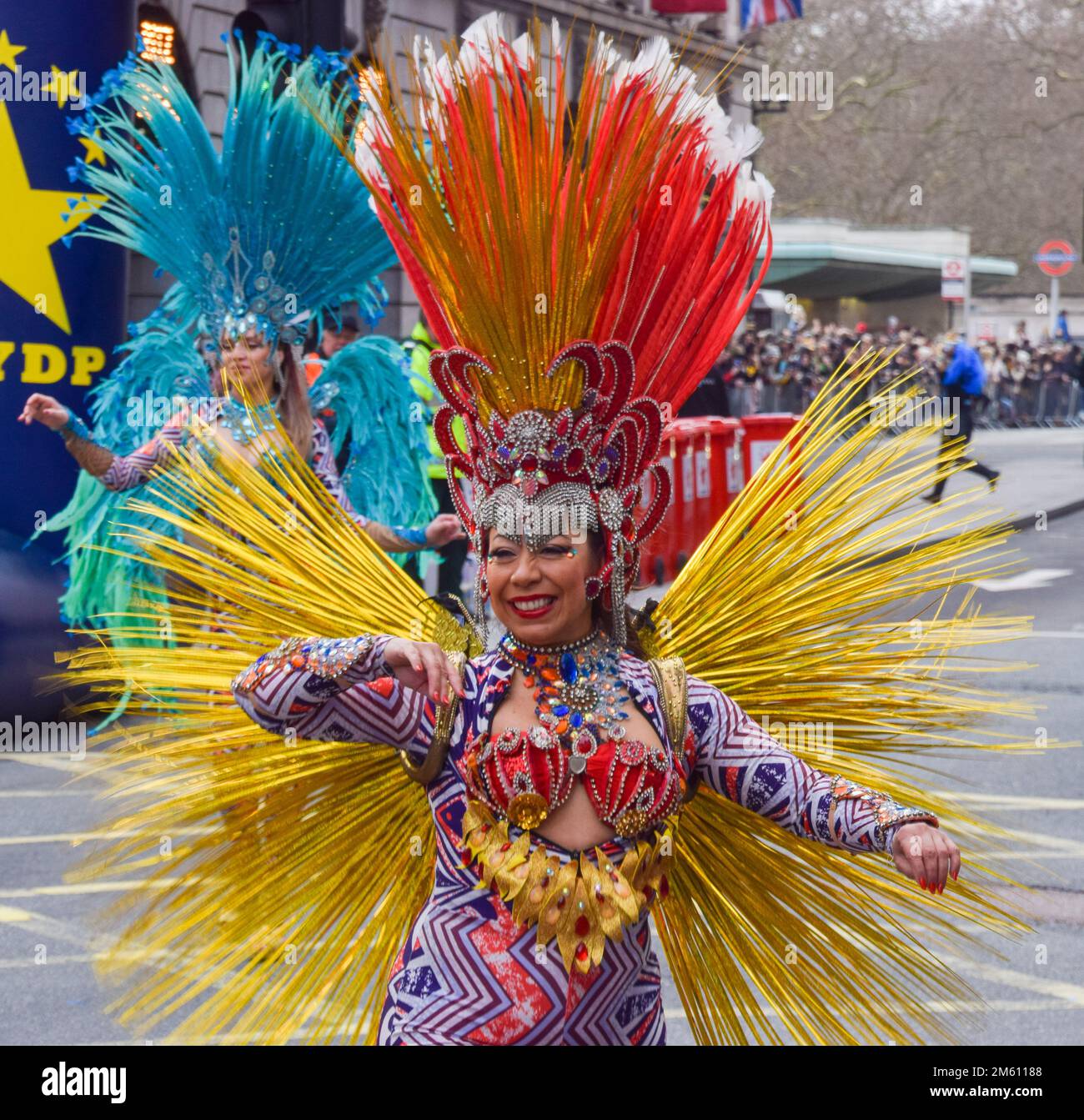 London, England, UK. 1st Jan, 2023. Performers take part in London's ...