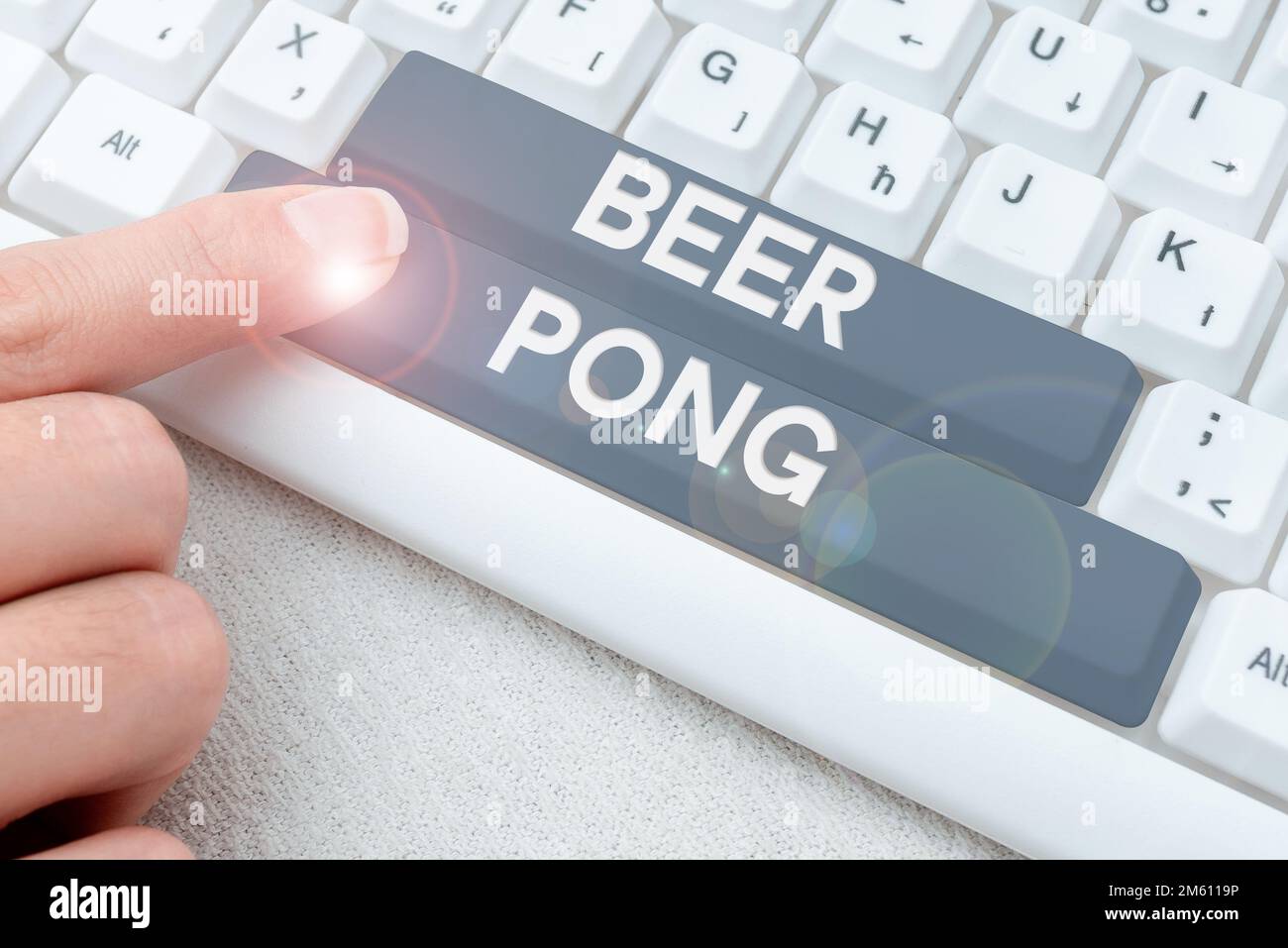 Text caption presenting Beer Pong. Concept meaning a game with a set of ...