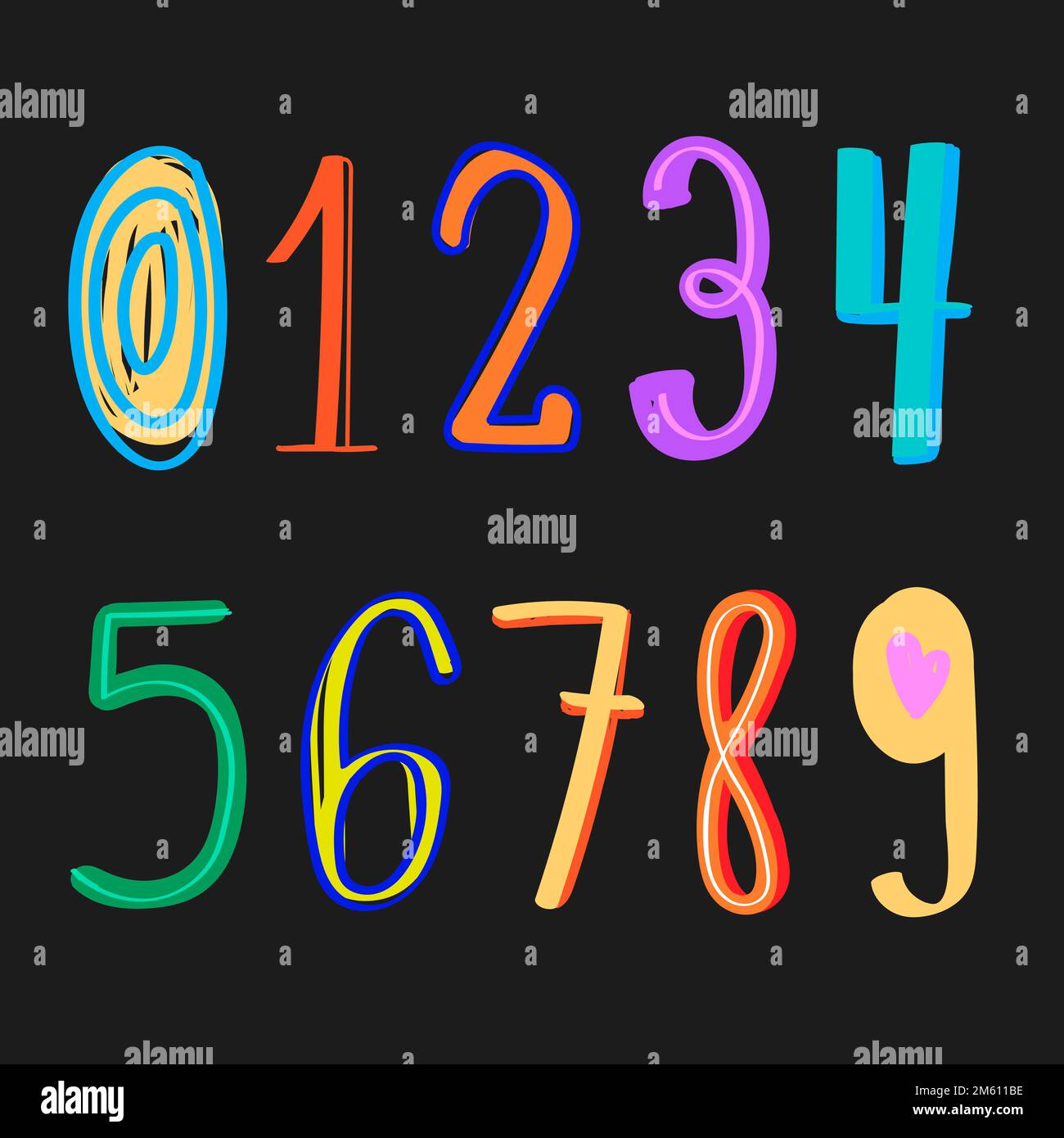 Numbers vector doodle typography font style colorful set Stock Vector ...