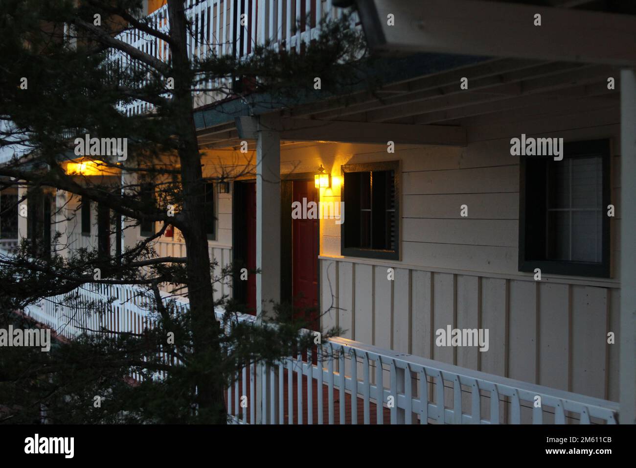 EMINENCE, MISSOURI, USA - NOVEMBER 8, 2016 white painted rooms and deck ...