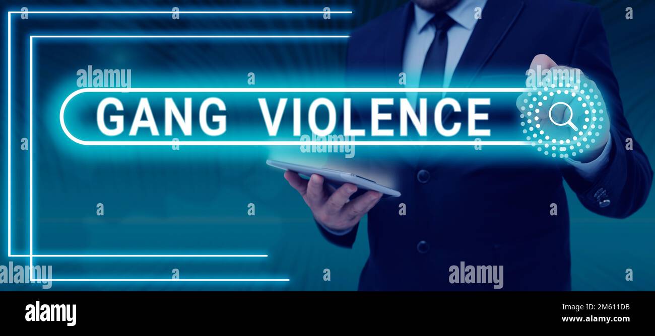 Sign displaying Gang Violence. Business overview infringement of the ...