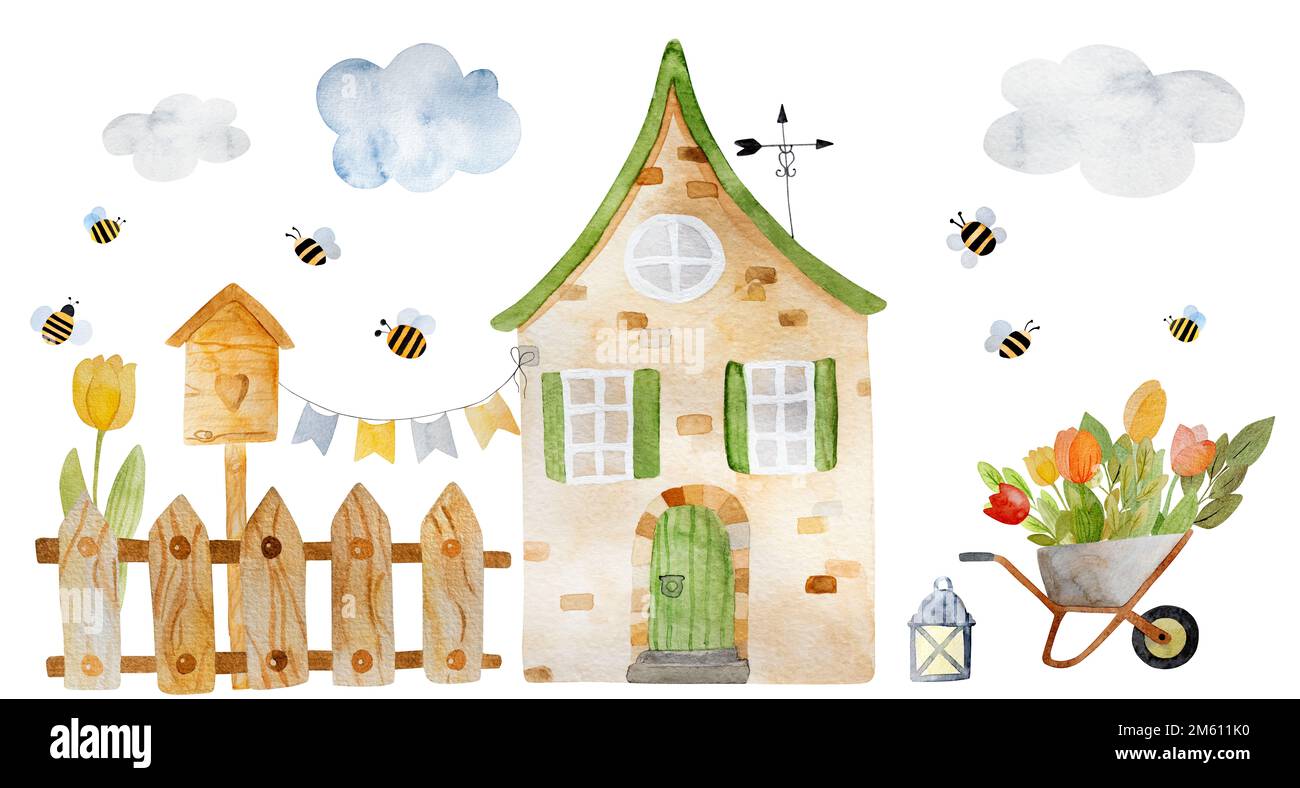 Spring garden paintings Stock Photo - Alamy