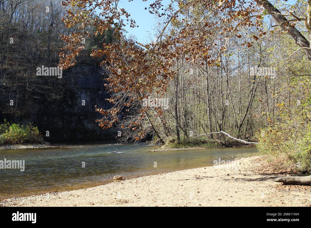 wide shallow winter river in the Ozark National Scenic Riverways at ...