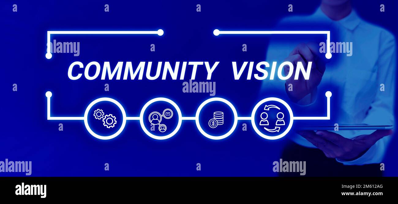 Sign displaying Community Vision. Business approach Neighborhood ...