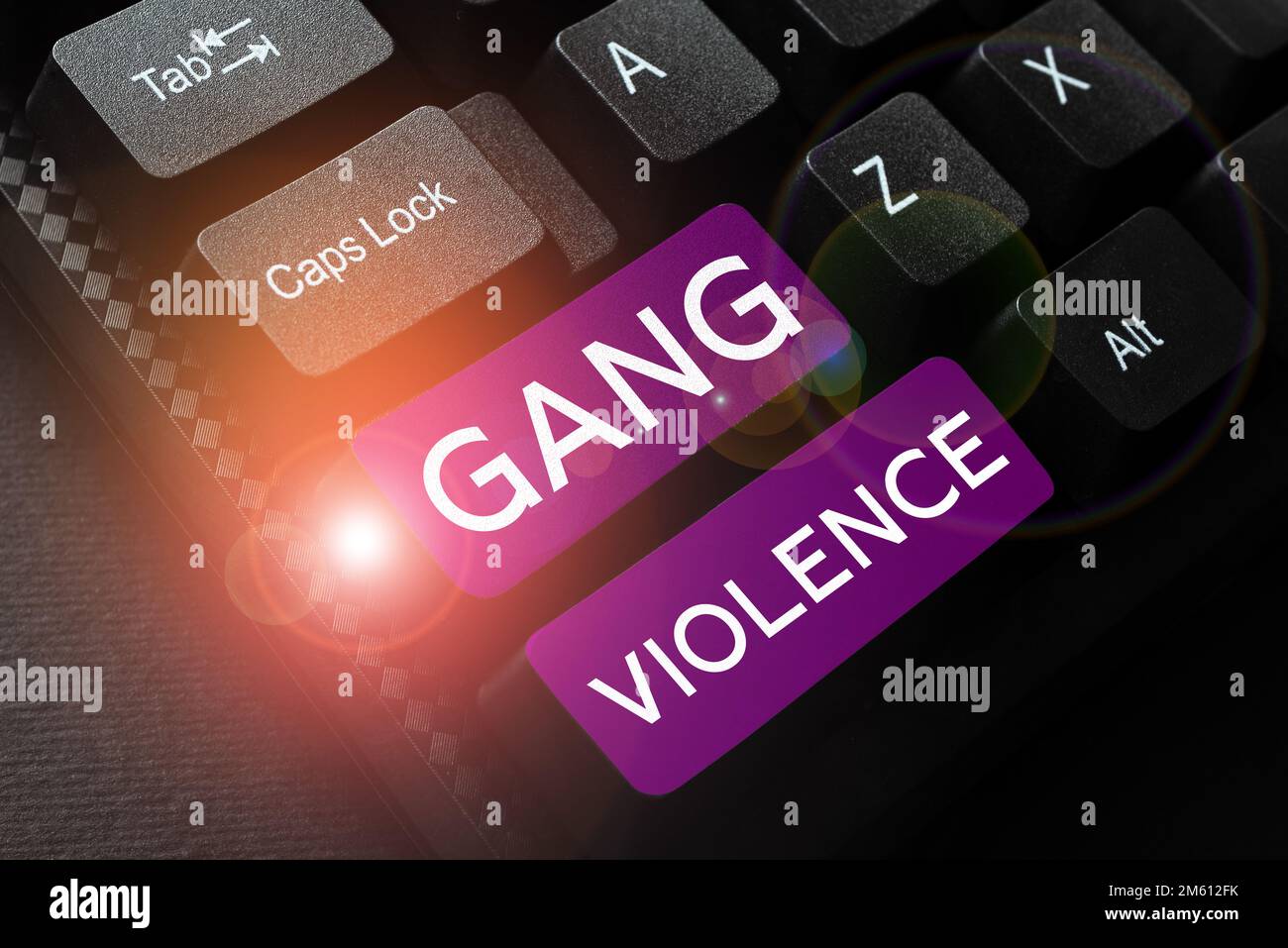 Sign displaying Gang Violence. Business overview infringement of the ...