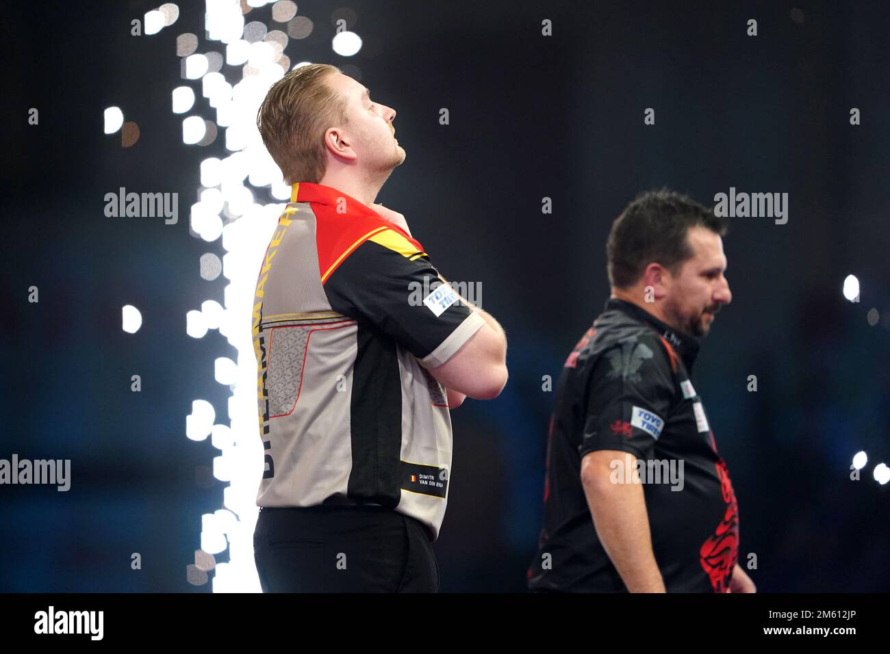 Dimitri Van den Bergh celebrates victory over Jonny Clayton during day ...