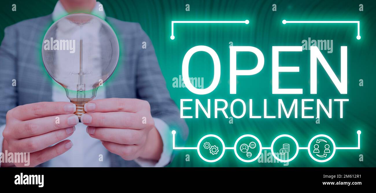 Text showing inspiration Open Enrollment. Conceptual photo The yearly ...