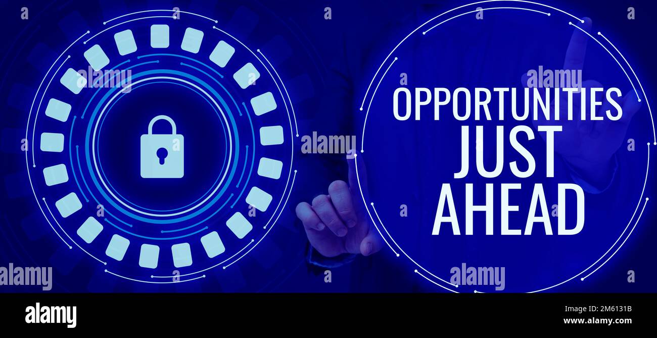 Hand writing sign Opportunities Just Ahead. Internet Concept set of ...