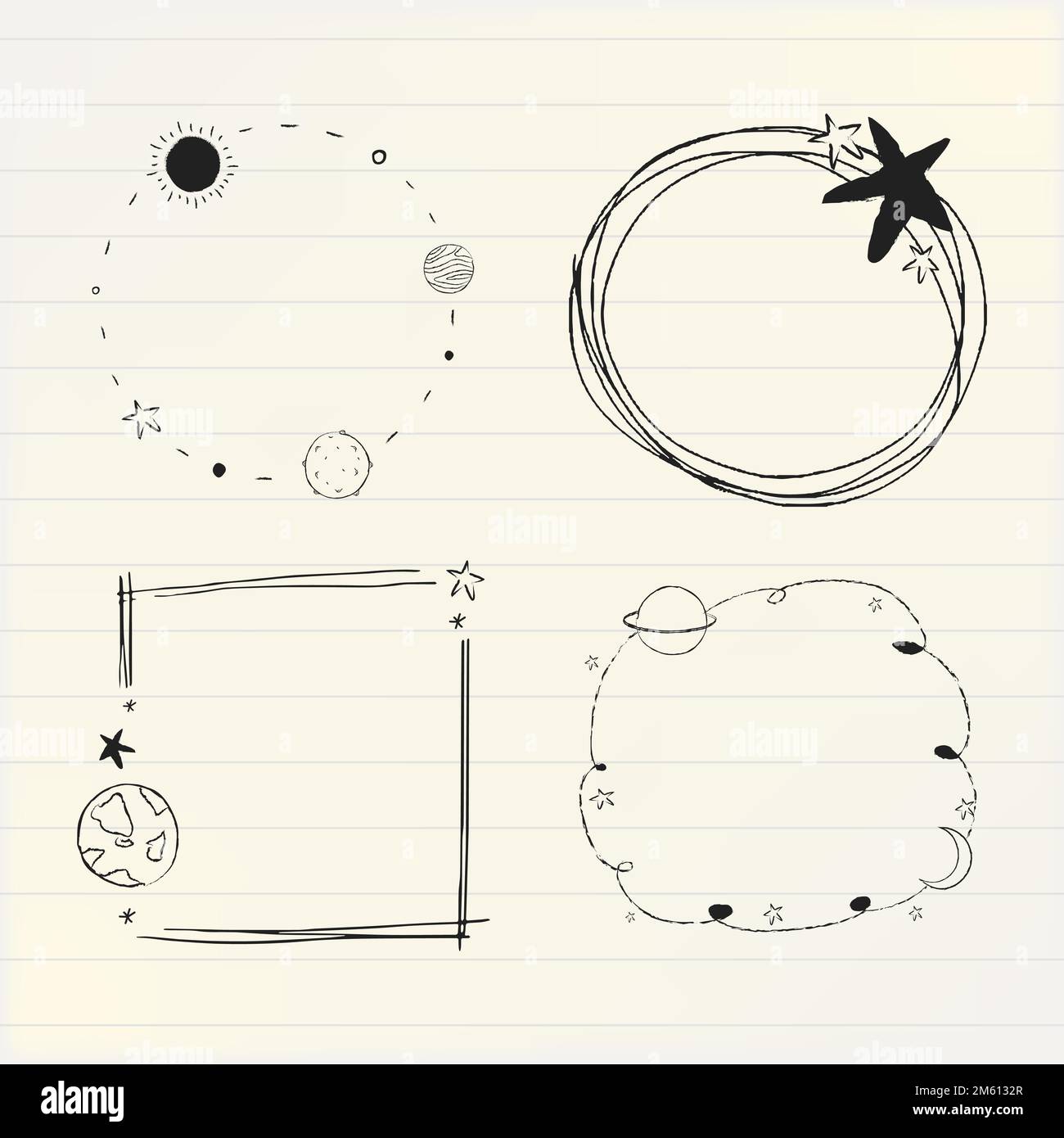 Minimal line art galaxy frame set vector Stock Vector Image & Art - Alamy