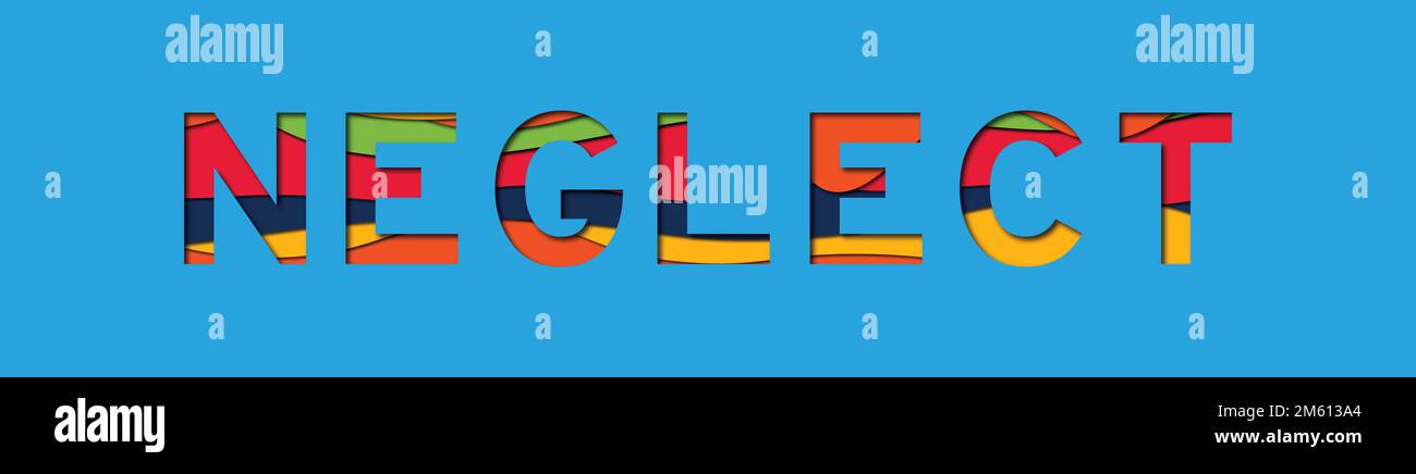 Letter with papercut style in word neglect on blue background Stock ...