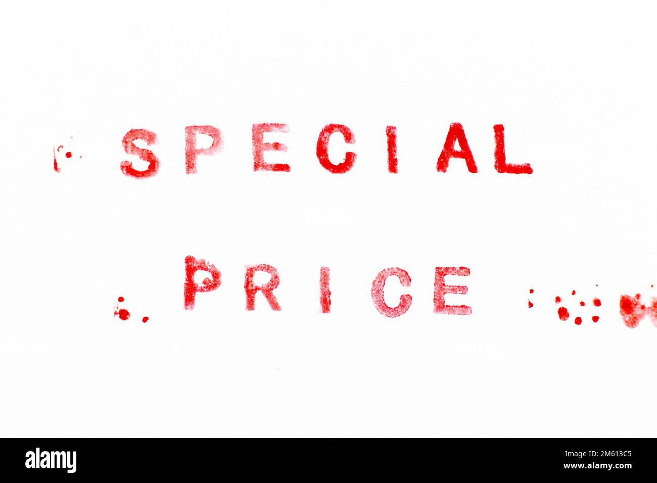 Red color ink rubber stamp in word special price on white paper ...