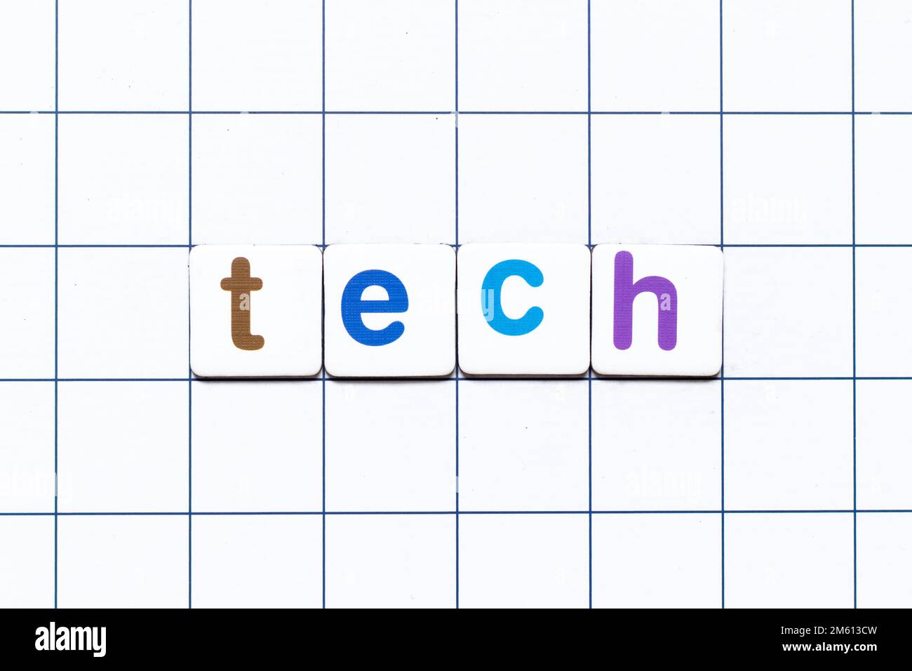 Colorful tile letter in word tech on white grid background Stock Photo ...