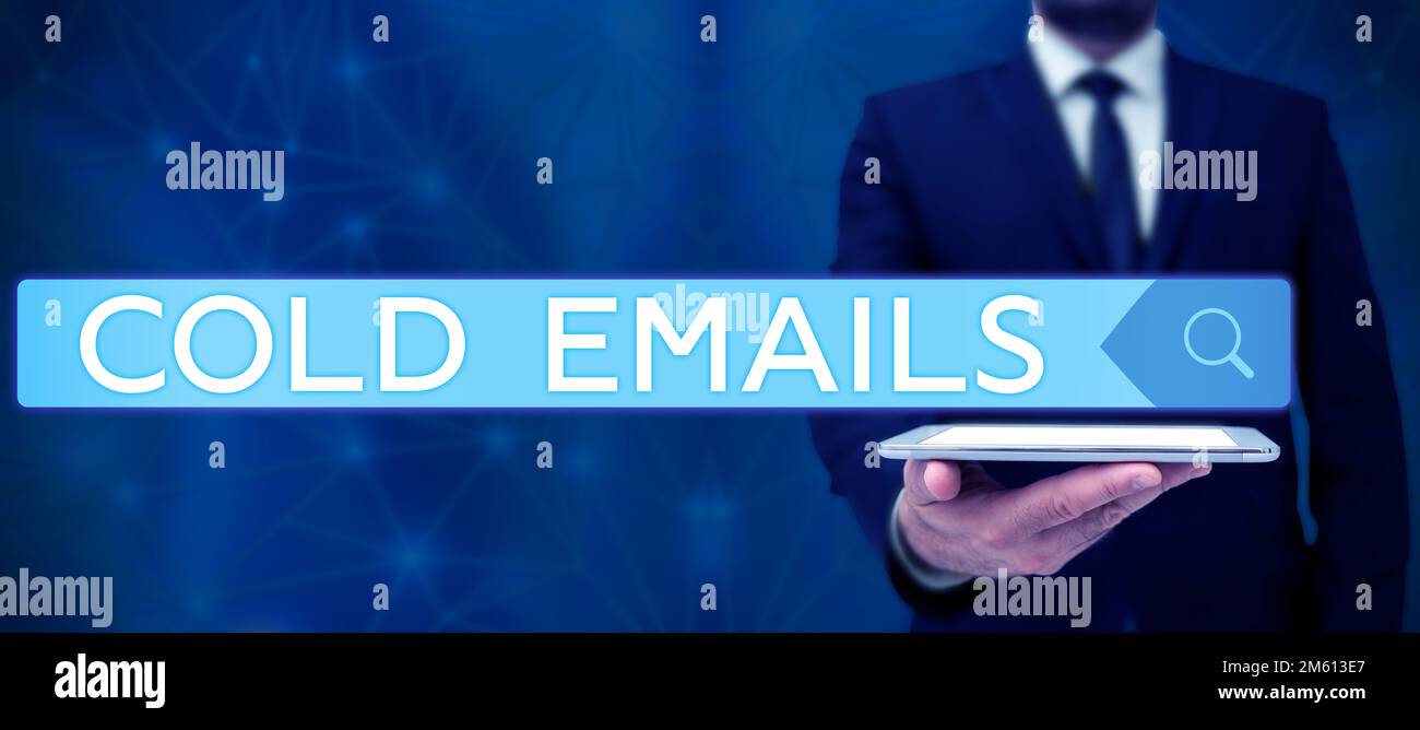 Text sign showing Cold Emails. Business approach unsolicited email sent ...