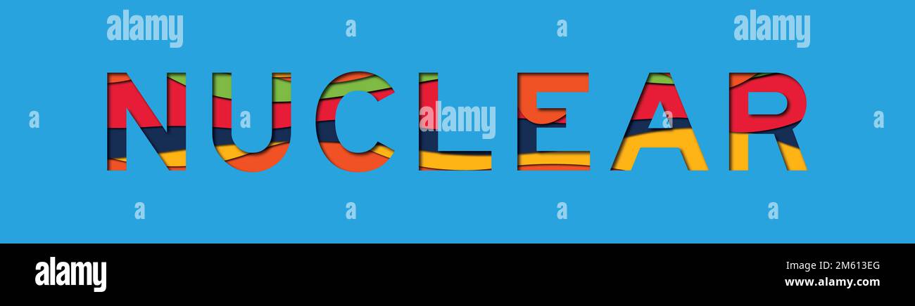 Letter with papercut style in word nuclear on blue background Stock ...