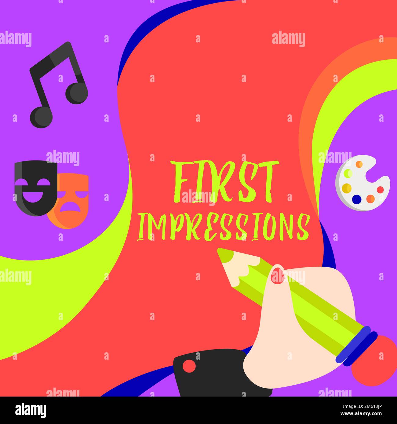 Text caption presenting First Impressions. Concept meaning What a ...