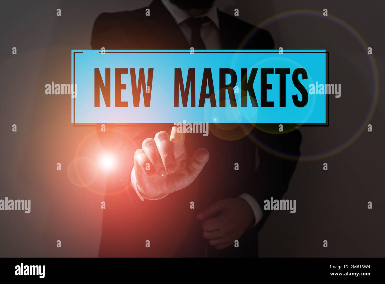 Hand writing sign New Markets. Business approach Different commercial ...