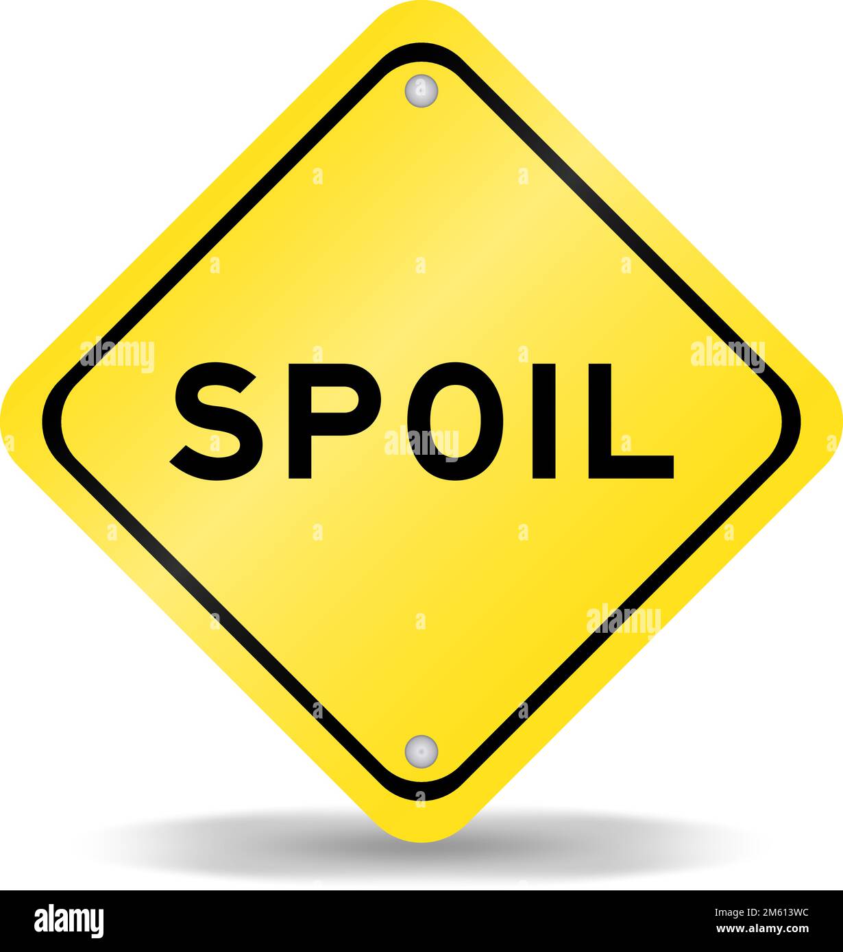 Yellow color transportation sign with word spoil on white background ...