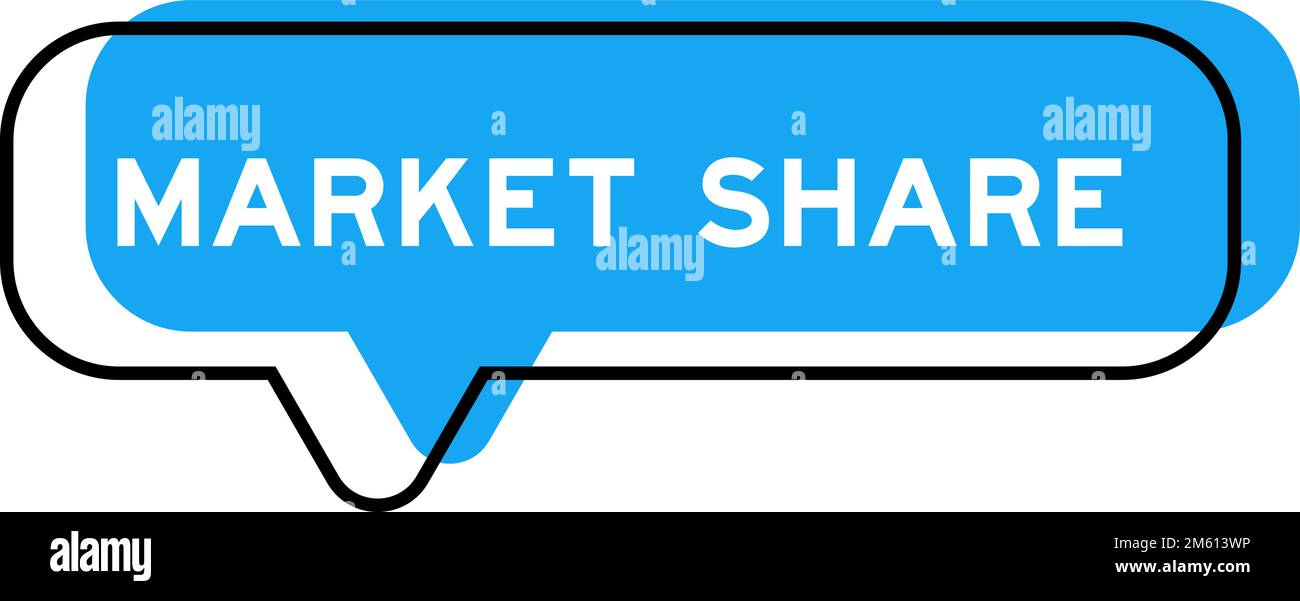 Speech banner and blue shade with word market share on white background ...