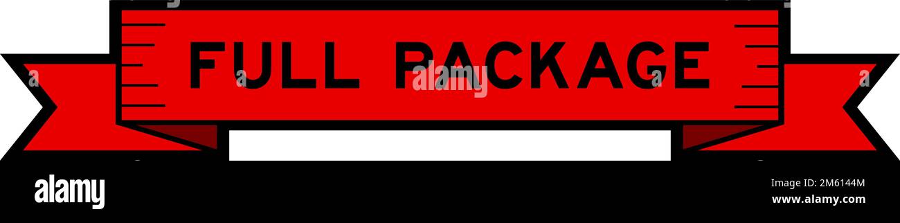 Ribbon label banner with word full package in red color on white ...