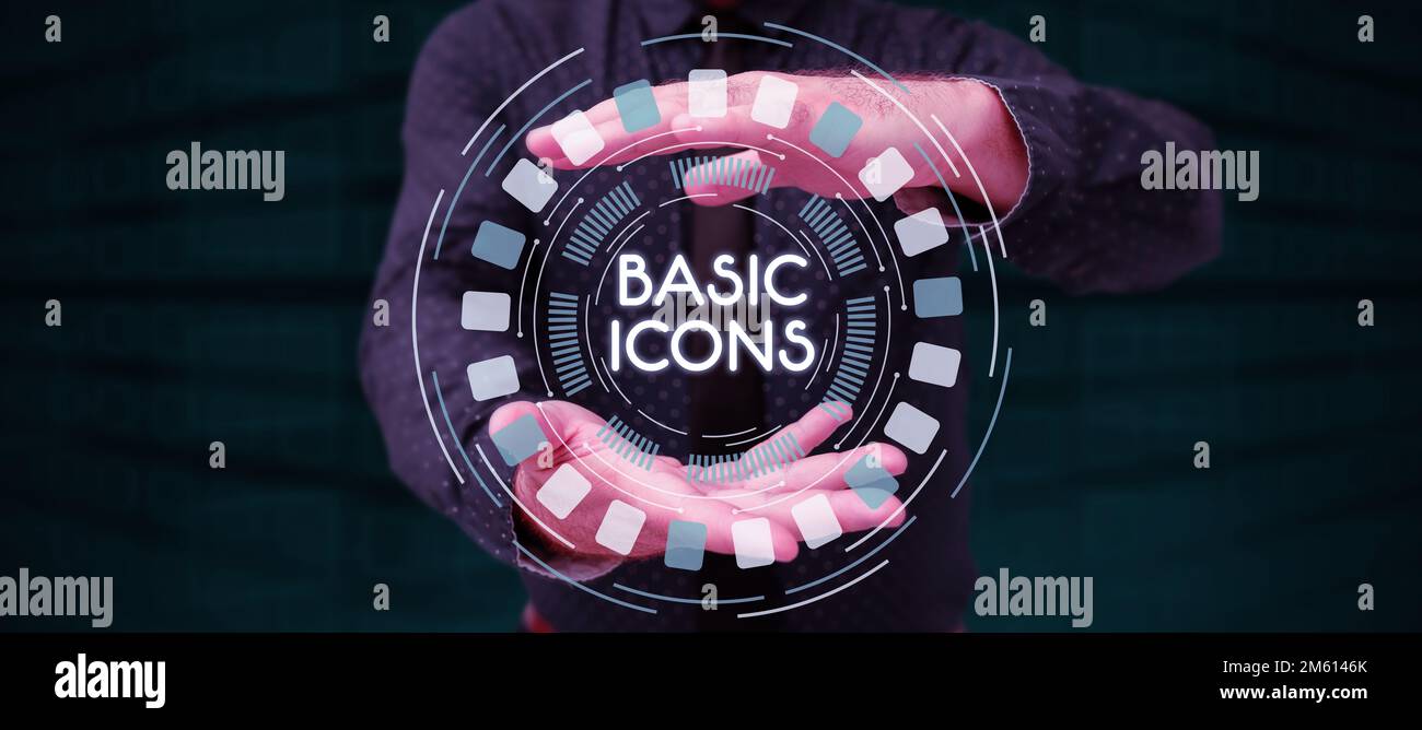 Sign displaying Basic Icons. Word Written on pictogram or ideogram ...