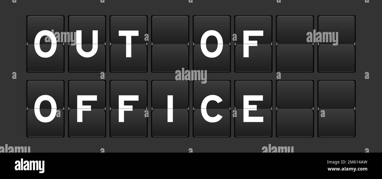 Black color analog flip board with word out of office on gray ...